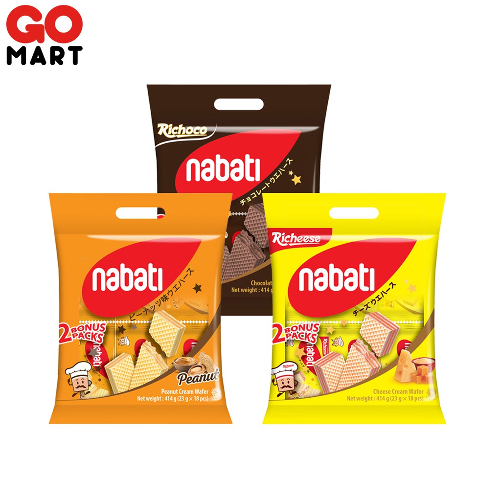 NABATI Cream Wafer Richeese Cream Cheese/Richoco Chocolate/Peanut (23g x 18pcs) | Shopee Malaysia