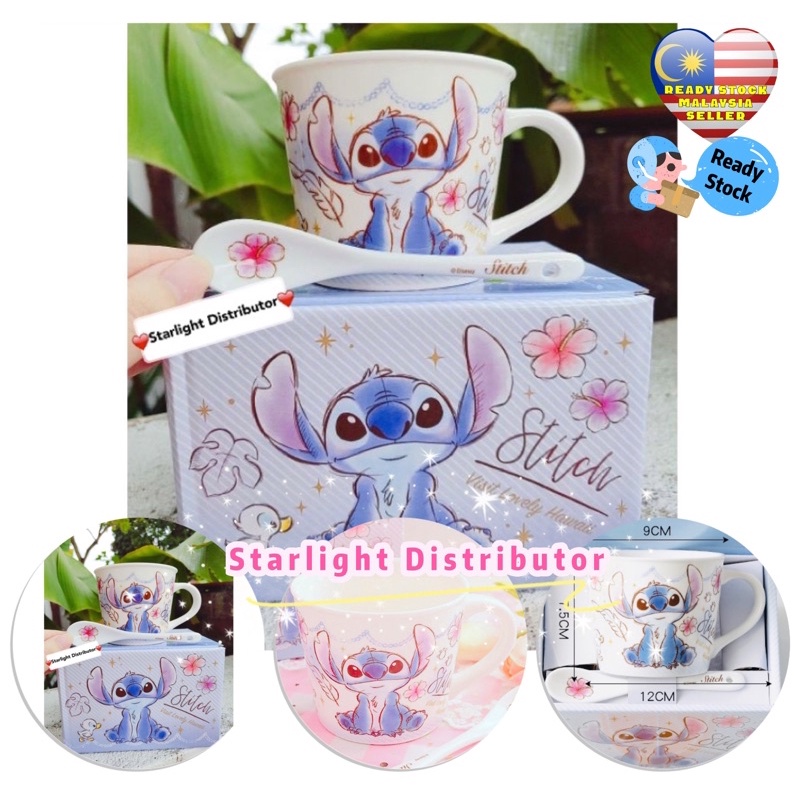 🔥Ready Stock🇲🇾🔥Stitch Ceramic Cartoon Cup Mug with Spoon Gift Set Cawan ...