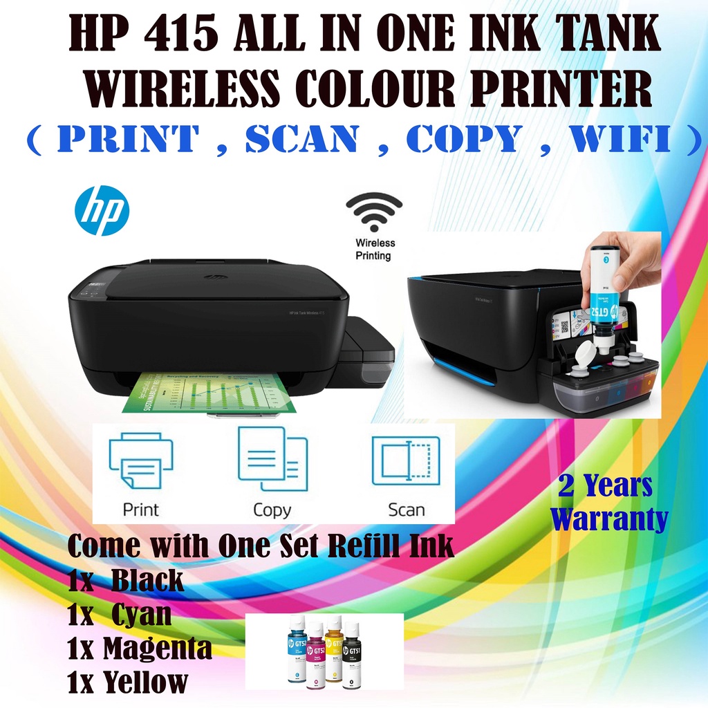 HP 415 All-in-One Ink Tank Wireless Color Printer (Print, Copy, Scan ...