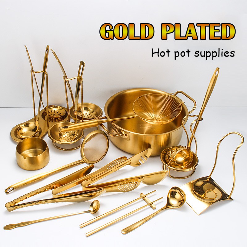 Korean Stainless Steel Gold Kitchen Tools Utensils Soup Spoon Colander ...
