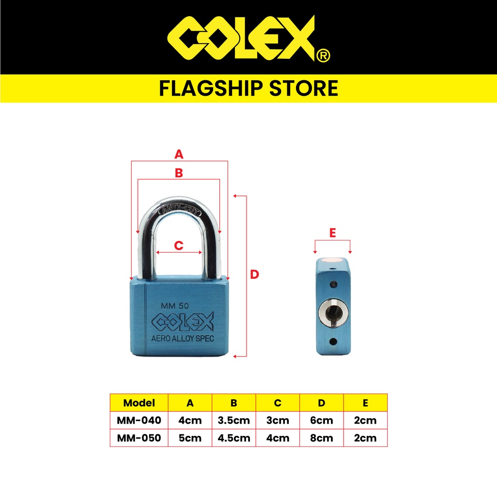 Colex Anti-Cut Aero Alloy Aluminium Alloy Safety Padlock (40mm / 50mm x ...