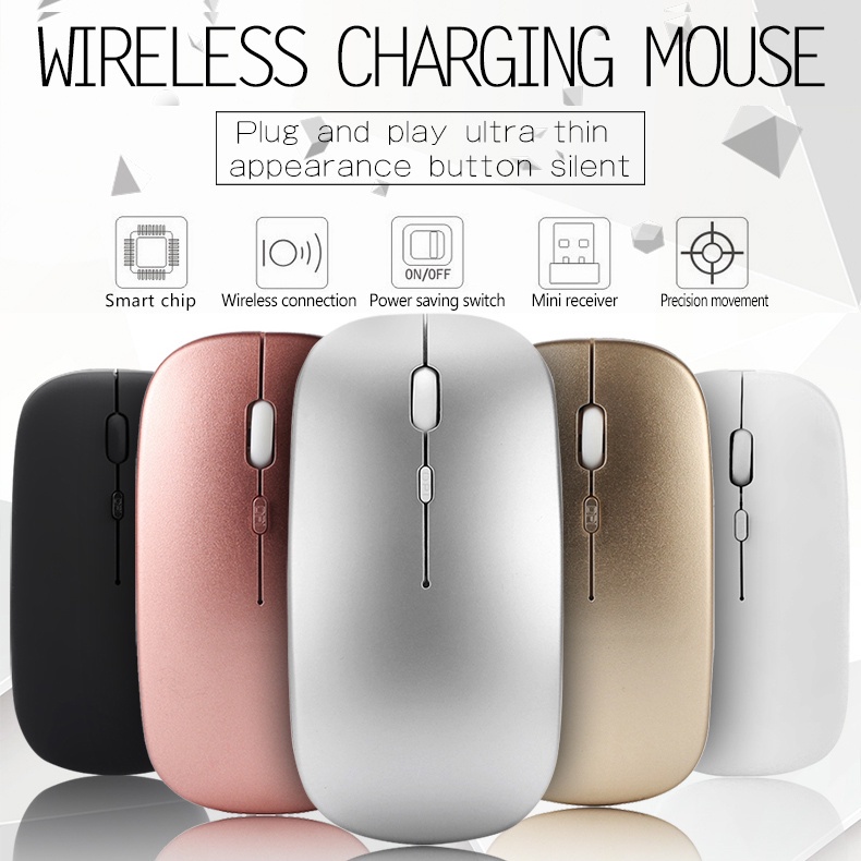 Wireless Mouse Bluetooth Receiver Mice 2.4Ghz USB Rechargeable Silent ...
