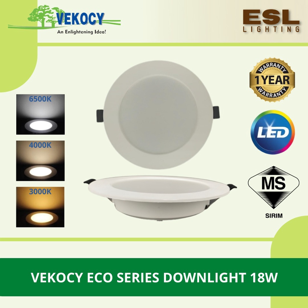 ESL LIGHTING VEKOCY Downlight ECO Series 18W Recessed Downlight, Round ...