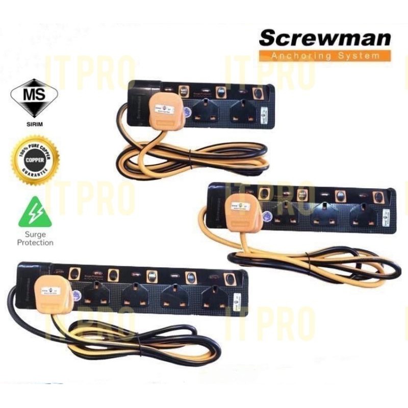 PRO🏠 Heavy Duty 3000W Screwman 13A Extension Trailing Socket Plug Wire ...