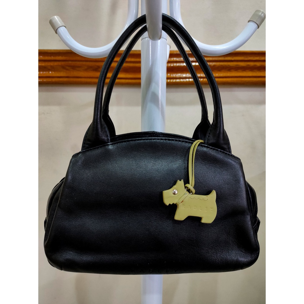 Used Radley black leather tote handbag with radley dog tag | Shopee ...