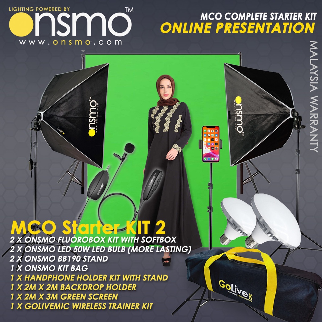 Onsmo TVPSS Green Screen Live Streaming LED Kit Complete with Lights ...