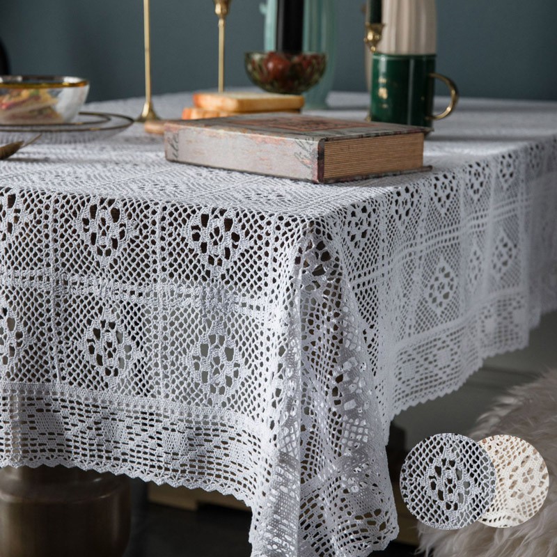 Vintage Handmade Crochet Diamond Tablecloth Macrame Lace Table Cloth Cover Layer for Kitchen ...