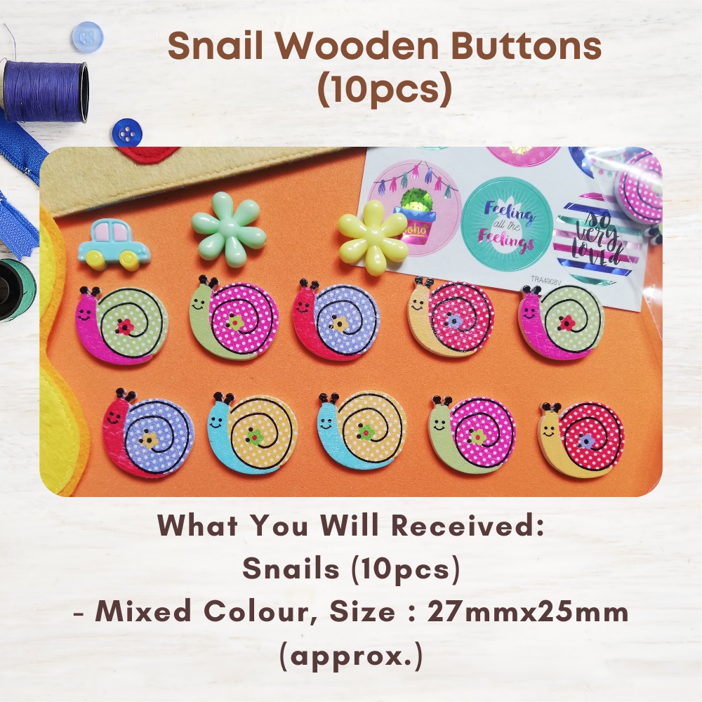 Snail Wooden Buttons 10 pcs Mixed Colour | Butang Kayu 2 Button Holes ...