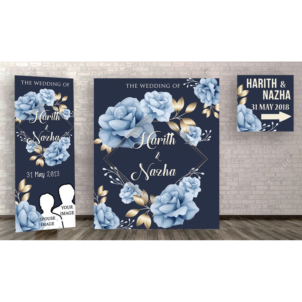 Bunting / Backdrop Wedding / Kahwin Package (BLUE GOLDEN) | Shopee Malaysia