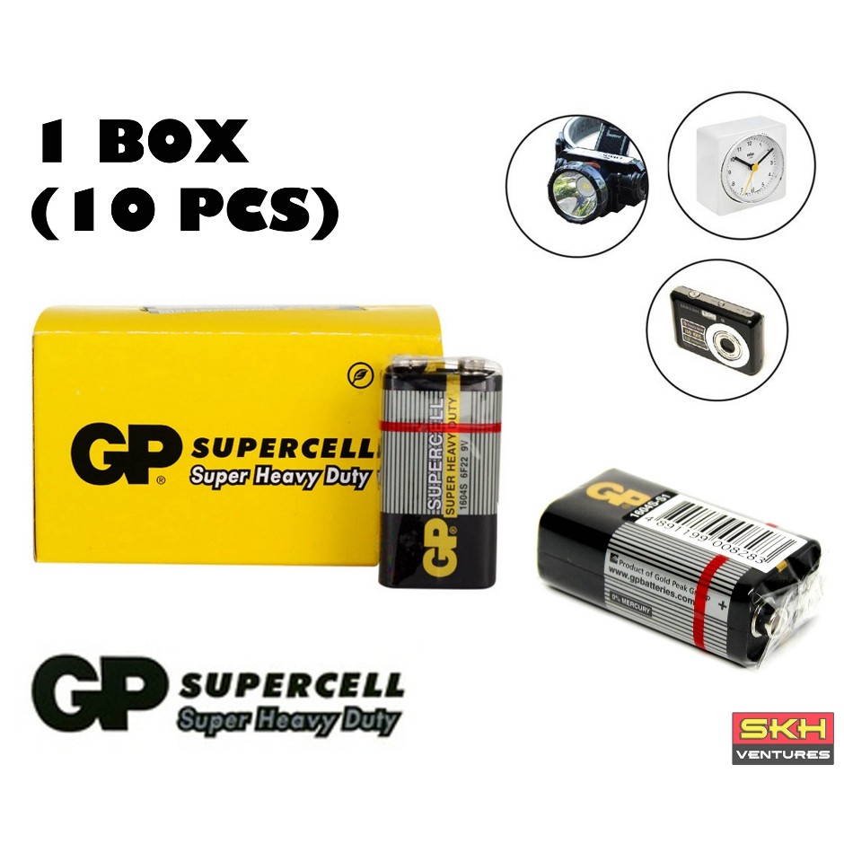 (1Box -10Pcs) GP Heavy Duty Supercell 9V Battery / Bateri Supercell ...