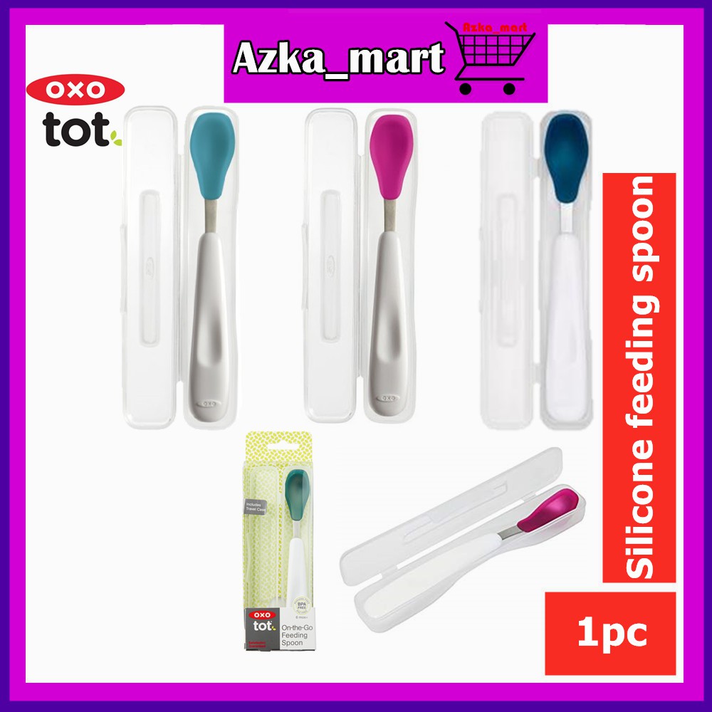 Oxo Tot On the go Feeding Spoon with Case Silicone Soft Baby Feeding Spoon | Shopee Malaysia