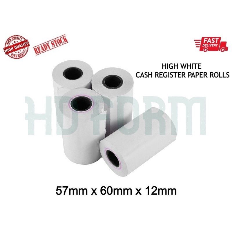 Ready Stock🔥HD HIGH-WHITE RECEIPT PAPER ROLL 57 x 60 x 12mm🔥HIGH-WHITE ...