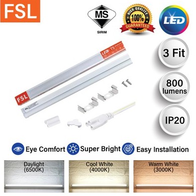 FSL T5 3FIT 10W LED TUBE SET C/W BRACKET (6500K/4000K/3000K) | Shopee ...