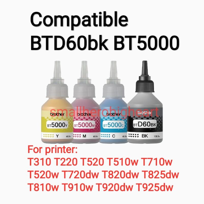 Brother BTD60 BK compatible refill ink BT5000 for T310 T510w T220 T710w ...