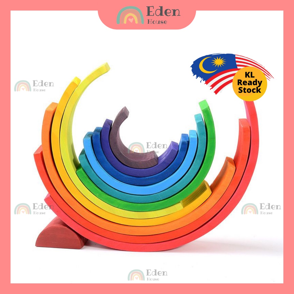 Rainbow Arch 12 Pcs Wooden Toys Pine Wood Early Learning Educational ...
