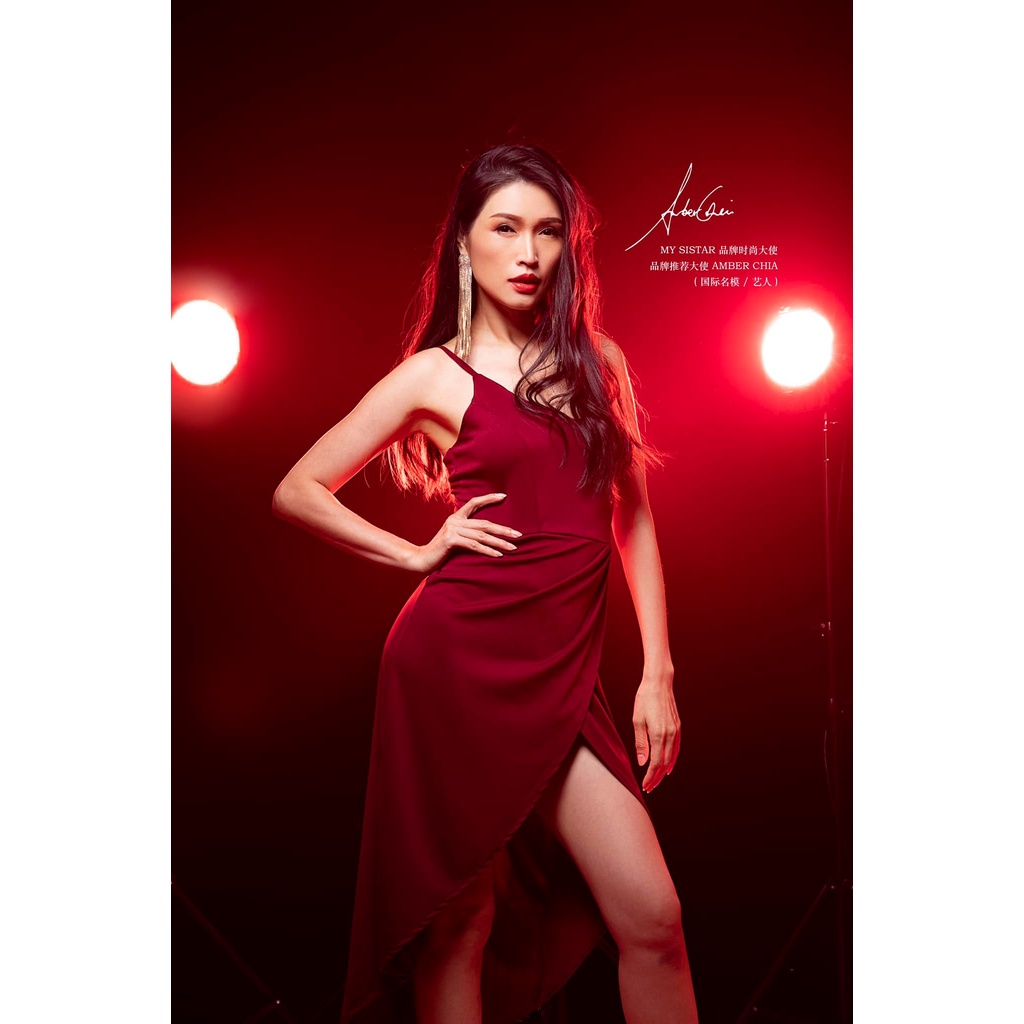 MY SISTAR Amber Chia Women Dress Backless V Neck Irregular Sling Dress ...