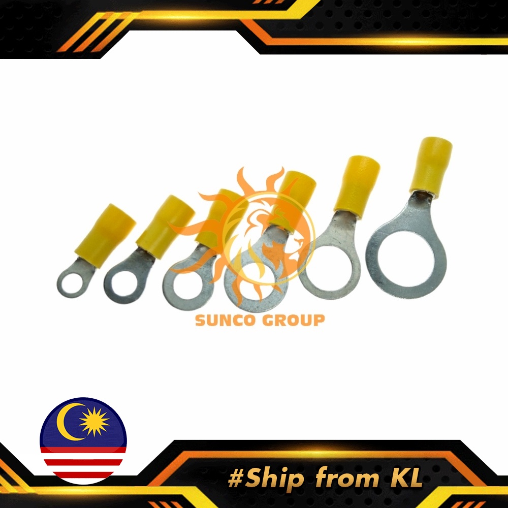 Taiwan RV Ring Yellow Insulated Terminal Cable Round Lug Cable Wire ...