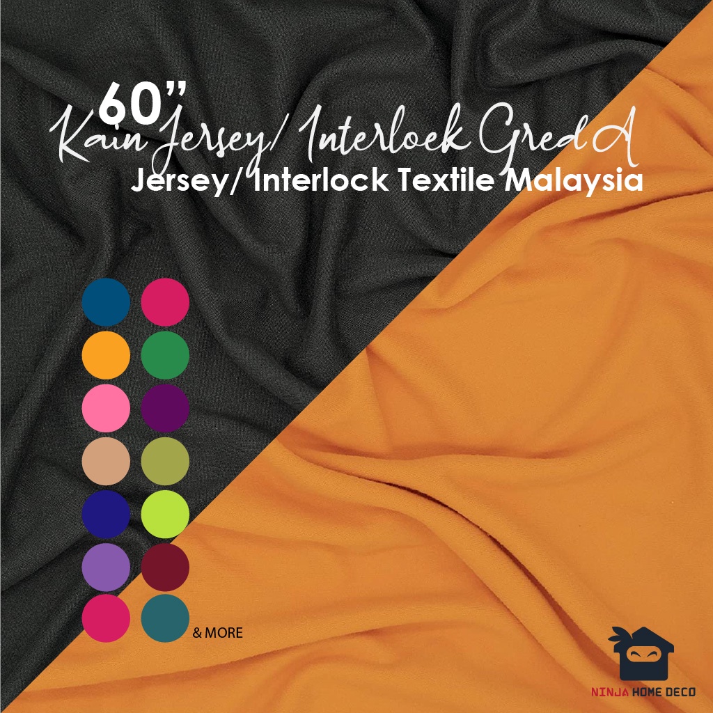 60'' Kain Jersey/Interlock Buatan Malaysia Gred A 45 Pilihan Warna ...