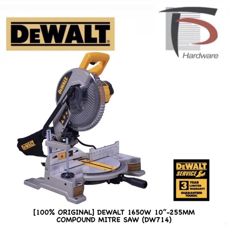 [100% ORIGINAL] DEWALT 1650W 10”-255MM COMPOUND MITRE SAW (DW714 ...