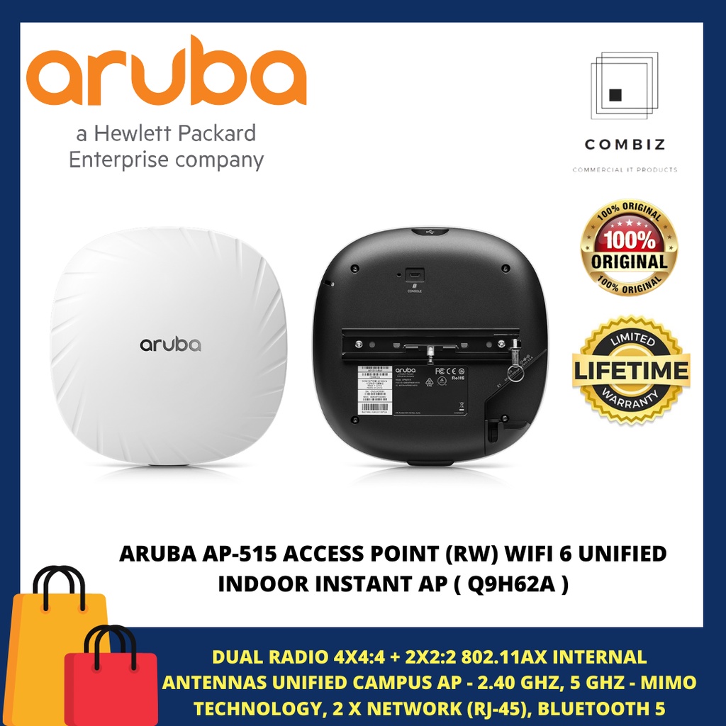 Aruba AP-515 Access Point (RW) Wifi 6 Unified Indoor Instant AP ( Q9H62A ) *Support Aruba ...