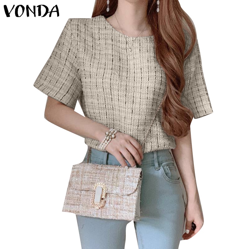 VONDA Women Korean Summer Crew Neck Short Sleeve Floral Pleated Casual ...