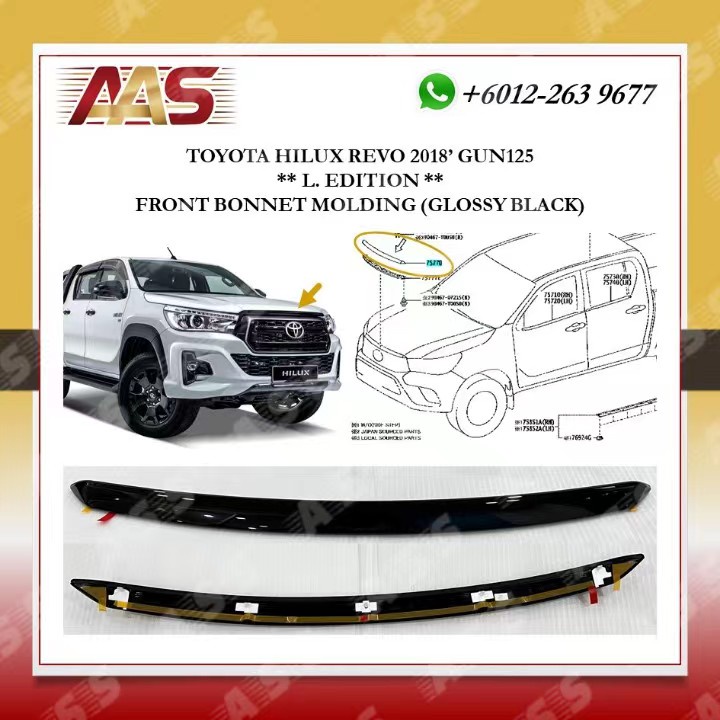 TOYOTA HILUX REVO 2018' GUN125 (L.EDITION) FRONT BONNET MOLDING (GLOSSY ...