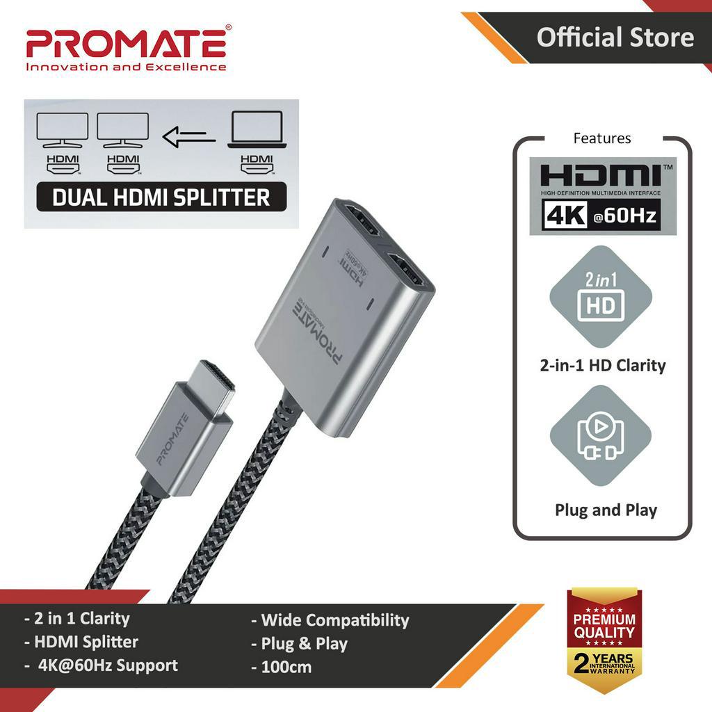 Promate MediaSplit-H2 HDMI Splitter Ultra HD Clarity 4K@60Hz For One ...