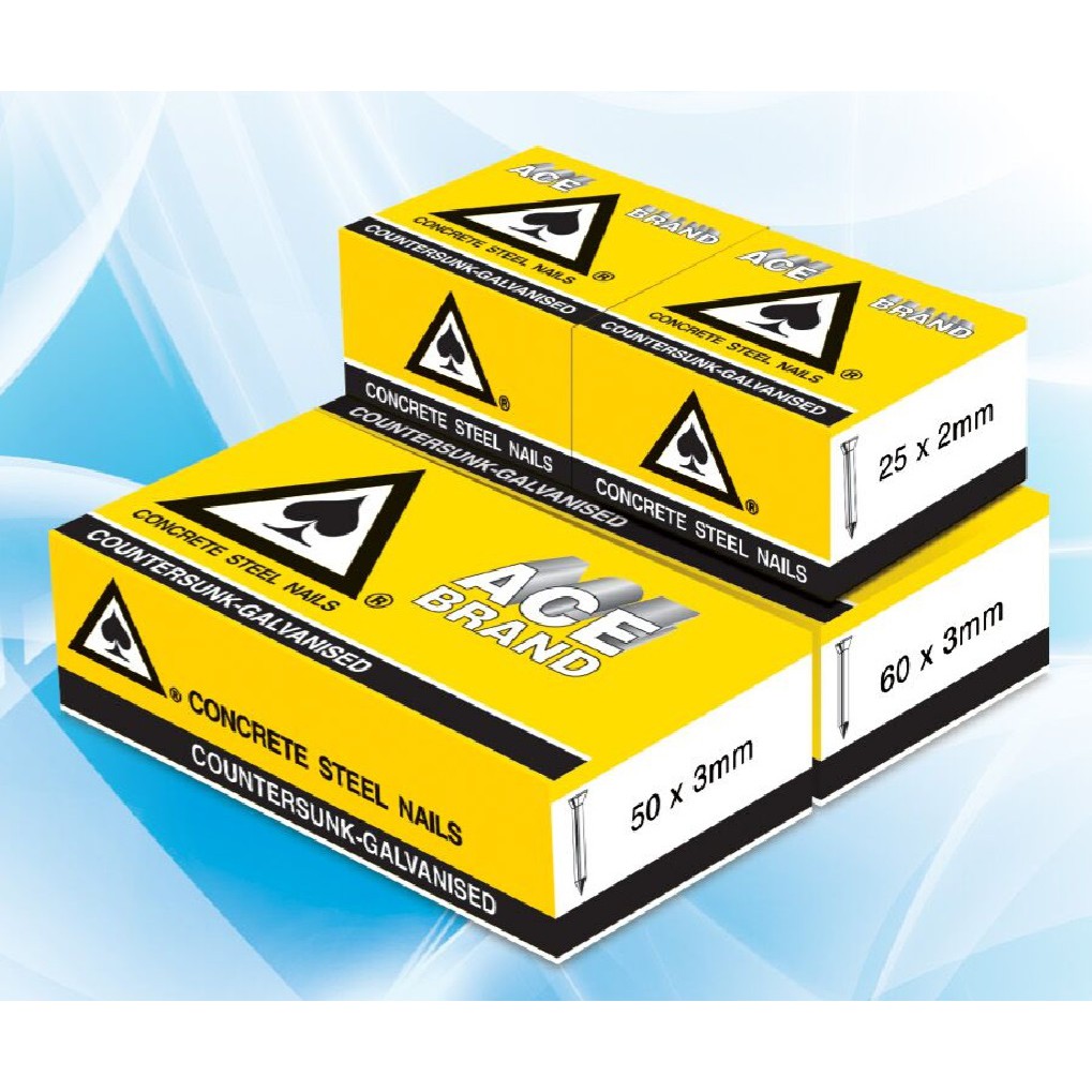 1 box ACE Brand Countersunk Galvanised Concrete Steel Nail; Paku ...