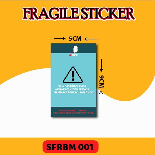 STICKER FRAGILE RAKAM SEMASA BUKA BUNGKUSAN MENEGAK 🔥READY STOCK 🔥 [BUY 10 + 1] RECORD PARCEL ...