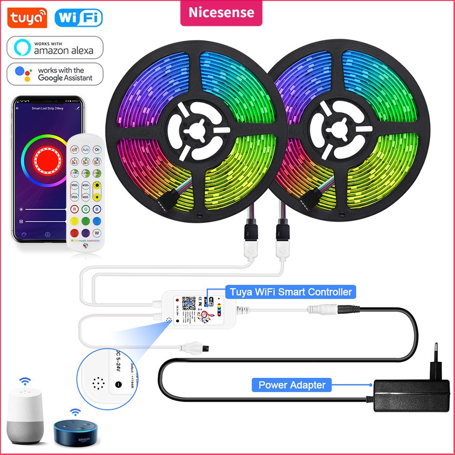 Tuya Smart LED Strip Lights WiFi RGB LED Light Strip 12V 5050 Work with Alexa Google Voice ...