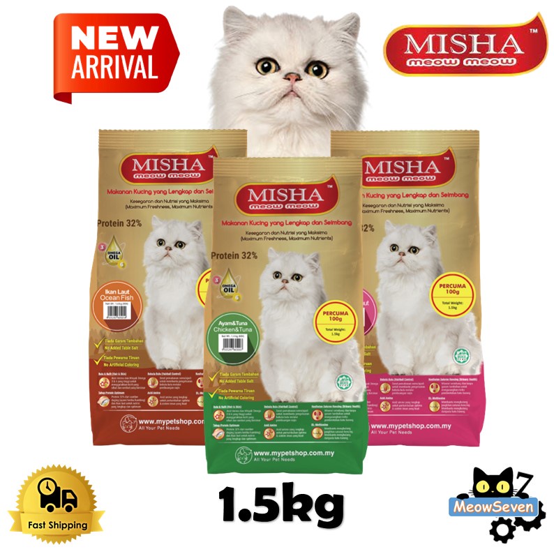 MISHA Makanan Kucing 1.4kg + 100g - (Sea Food, Chicken & Tuna, Ocean ...