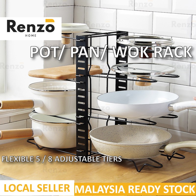 Rak Periuk Kuali Penutup Dapur Iron Pot Wok Rack Pan Organizer ...