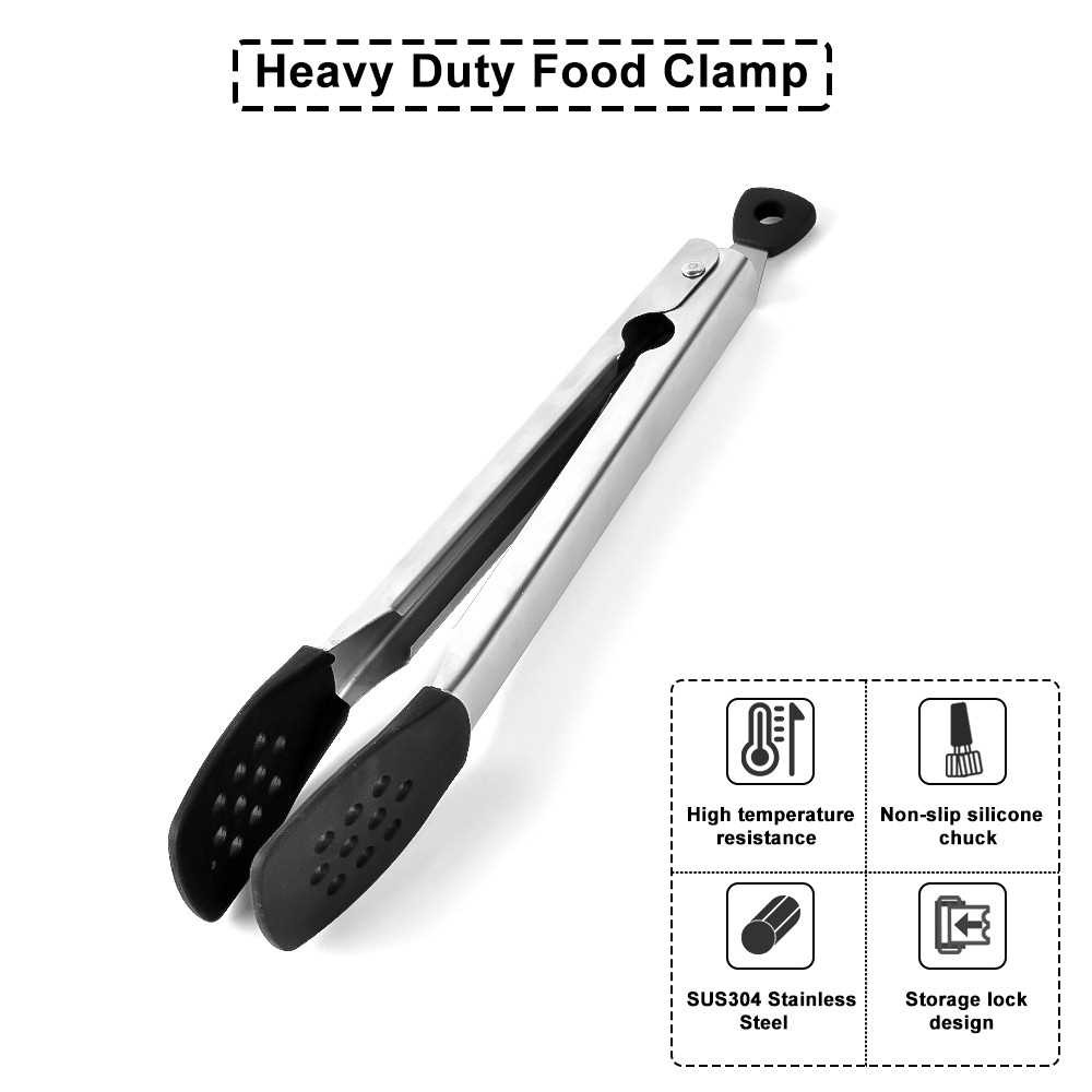 Stainless Steel Kitchen Tong Food Clamp Sturdy Heavy Duty Silica Gel ...