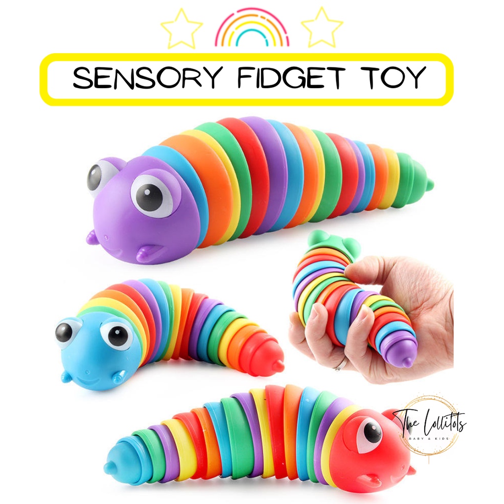 Baby Sensory Fidget Toys Rainbow Twisting Caterpillar Mainan Viral ...