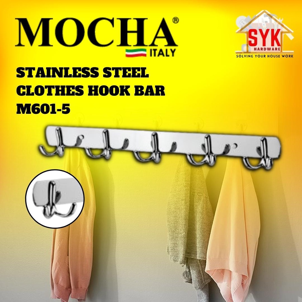 SYK MOCHA Stainless Steel Clothes Hook Hanger M601-5 Cloth Hook Wall ...