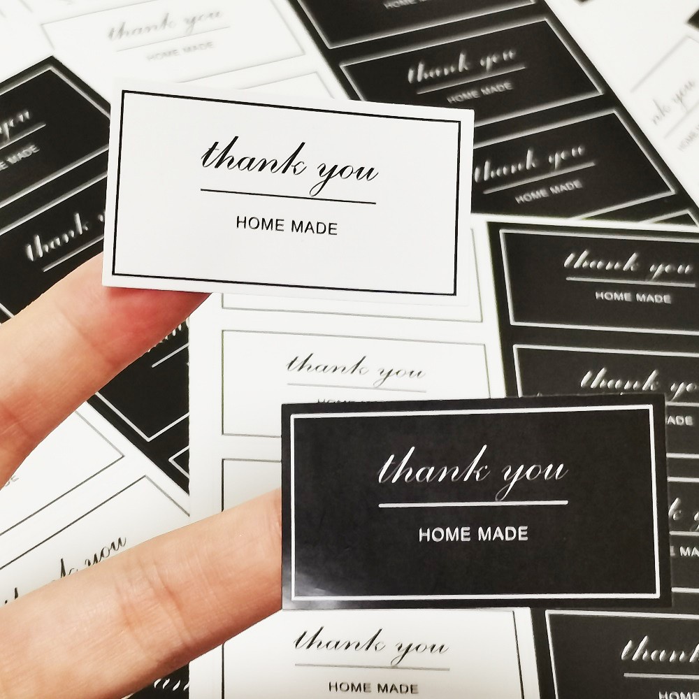 120 Pcs Black White 5x2.5 cm Thank You Stickers Home Made Sticker ...