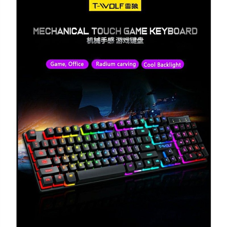 T WOLF WIRED GAMING KEYBOARD T20 SPILL-RESISTANT DESIGN RAINBOW BACKLIT ...