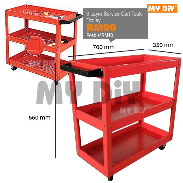 MYDIYHOMEDEPOT - 3 Layer Service Cart Tools Trolley 3 Level Tool Cart ...