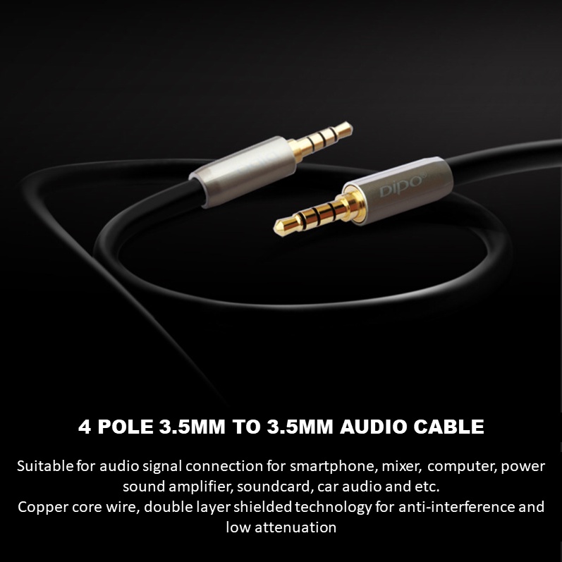 4 Pole 3.5mm Male to Male Audio Cable TRRS Stereo Aux Cable Auxiliary ...