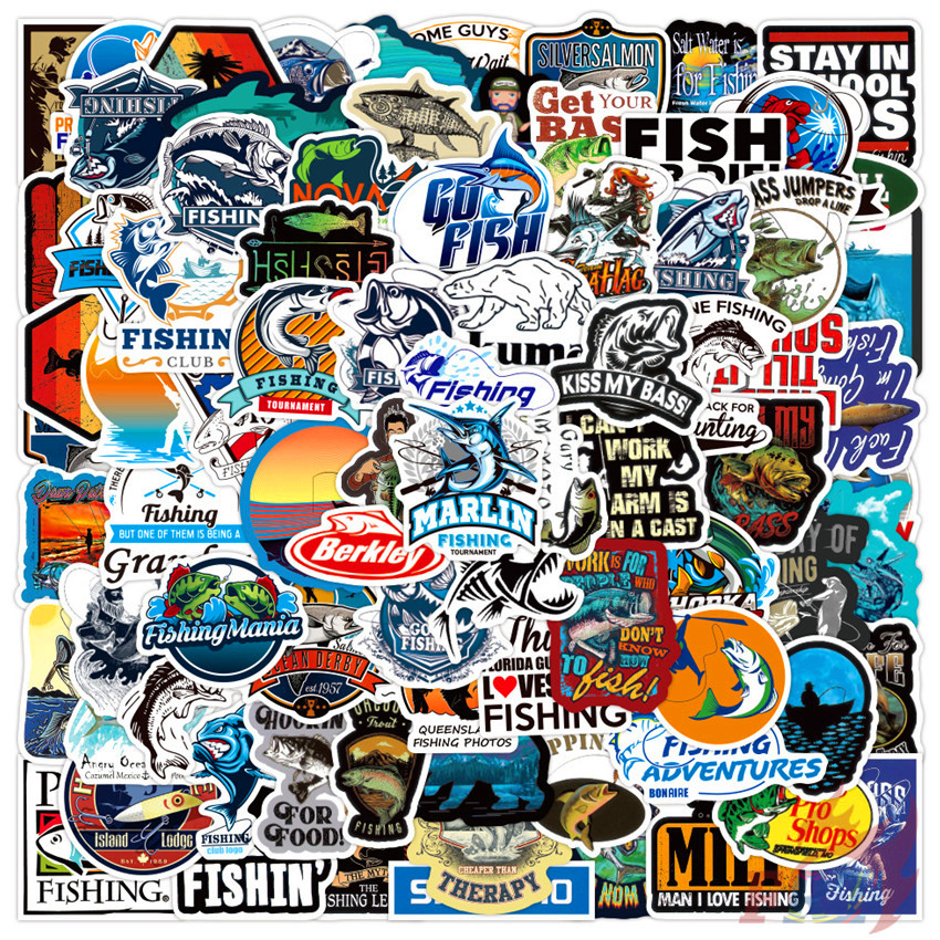 100Pcs/Set Outdoor Fishing Series A Stickers Waterproof DIY Fashion ...