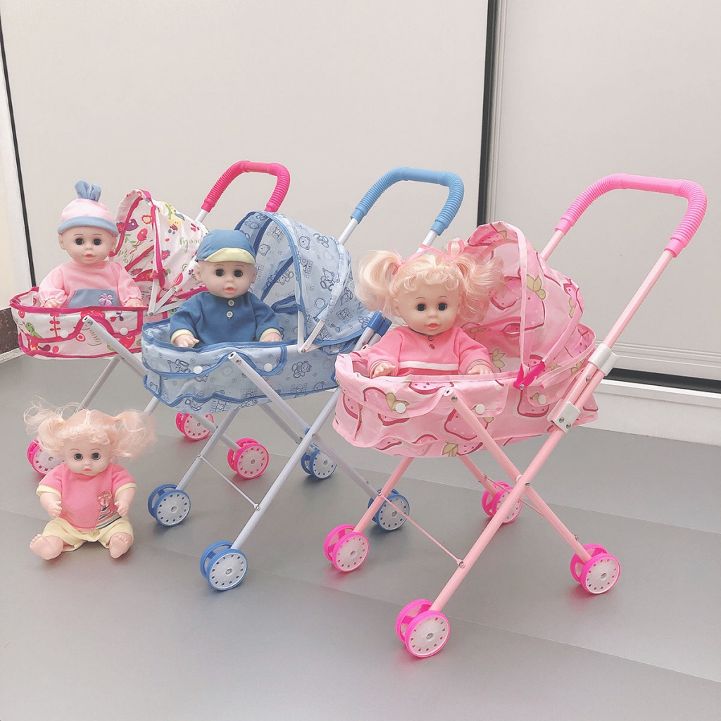 Children's Toy Stroller With Doll Voice Boy Girl Play House Trolley ...