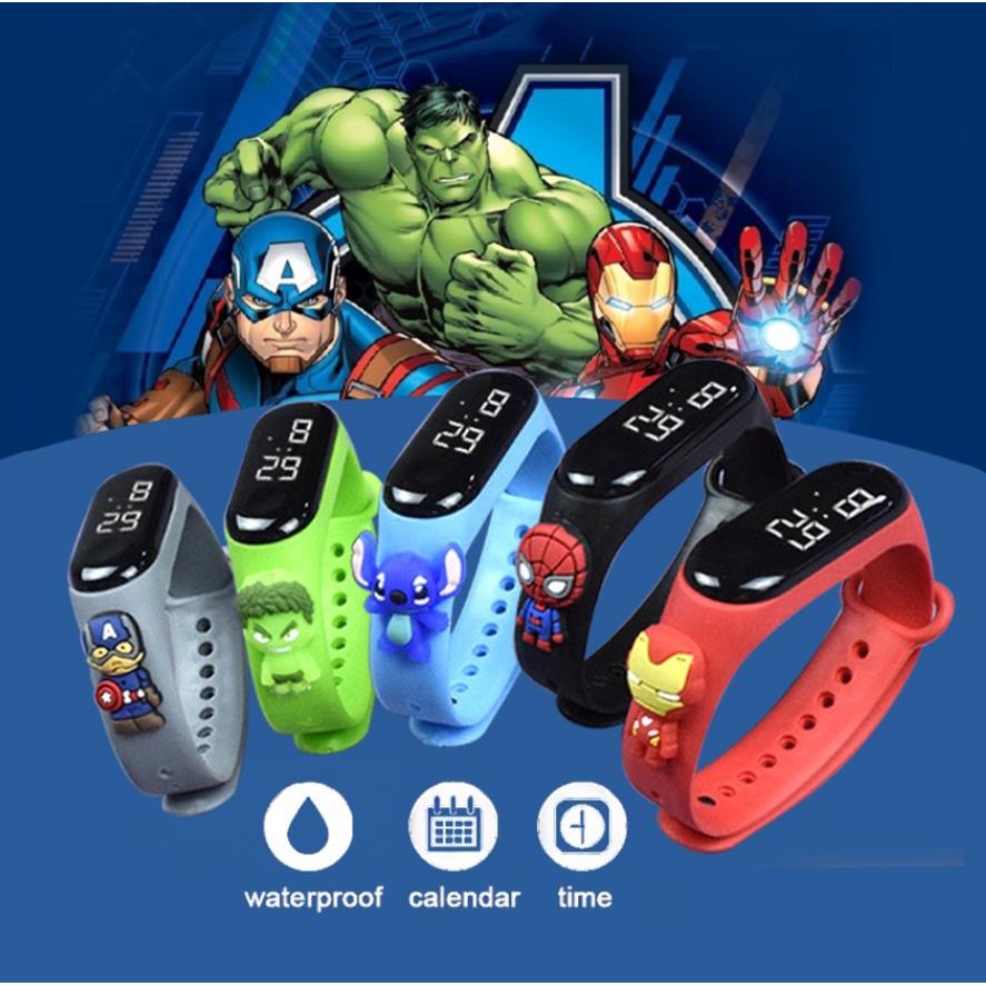 Marvel Spider Man Kids Electronic Watch Cute Cartoon Doll Band Luminous ...