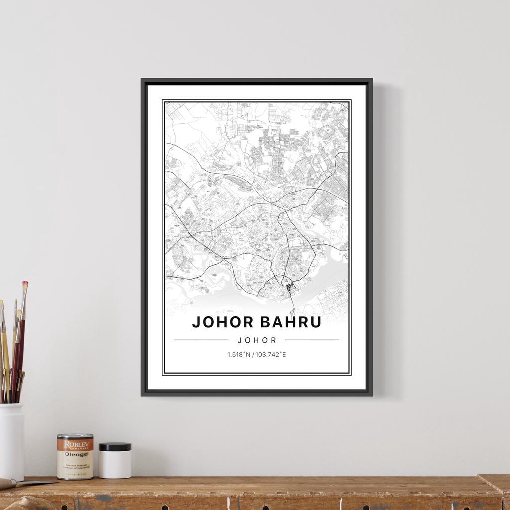 Johor Bahru - Modern Minimal City Map Poster by Petagraphy | Shopee ...