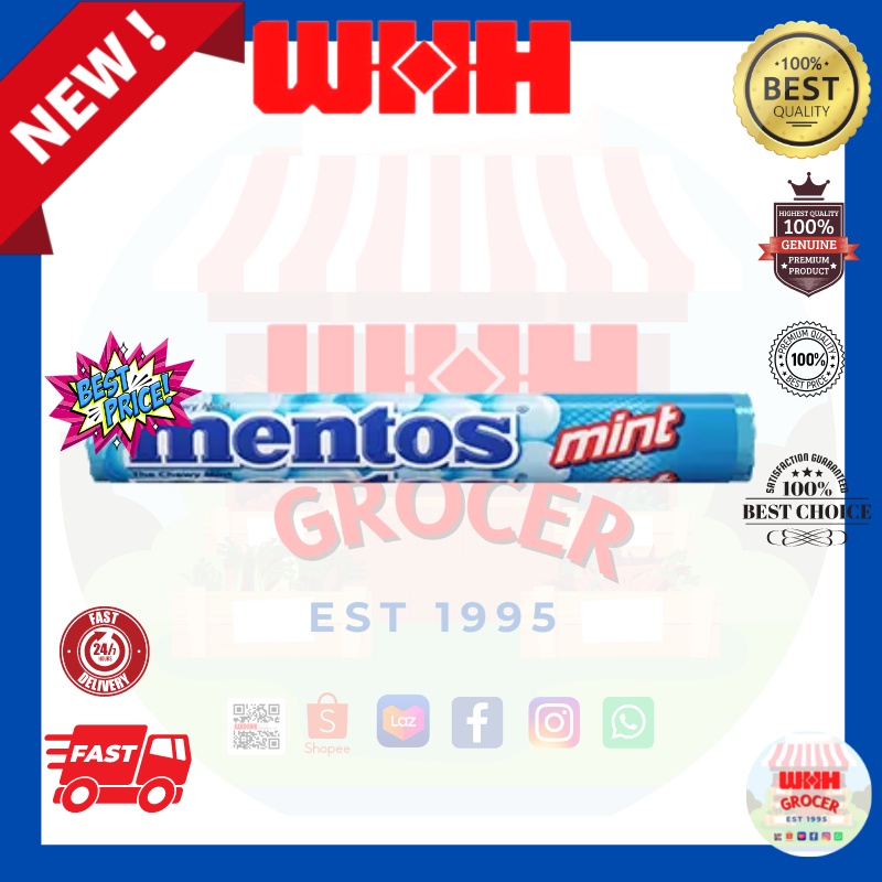 Mentos Candy Mint / Mix Fruits / Mix Grapes /Rainbow ( 1 x 37gm ...