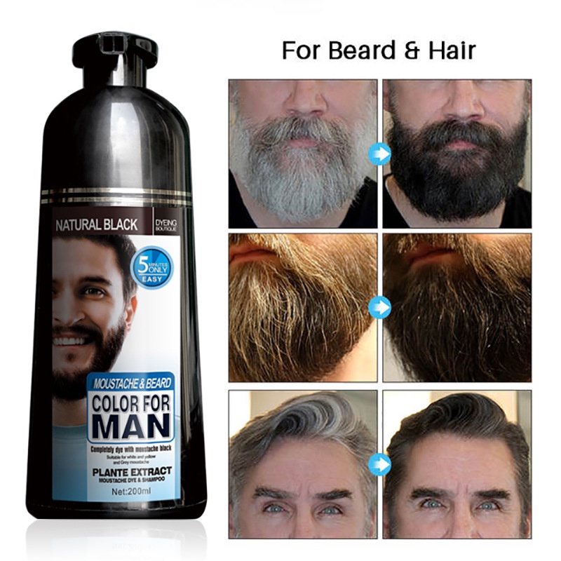 Mokeru Natural Herbal Men Black Beard Dye Shampoo 5 Minutes Permanent ...
