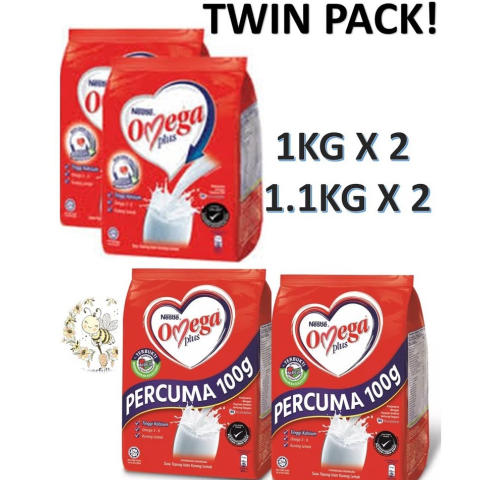 NESTLE OMEGA PLUS Powder Softpack twin pack (1kg x 2) or (1.1kg x2 ...