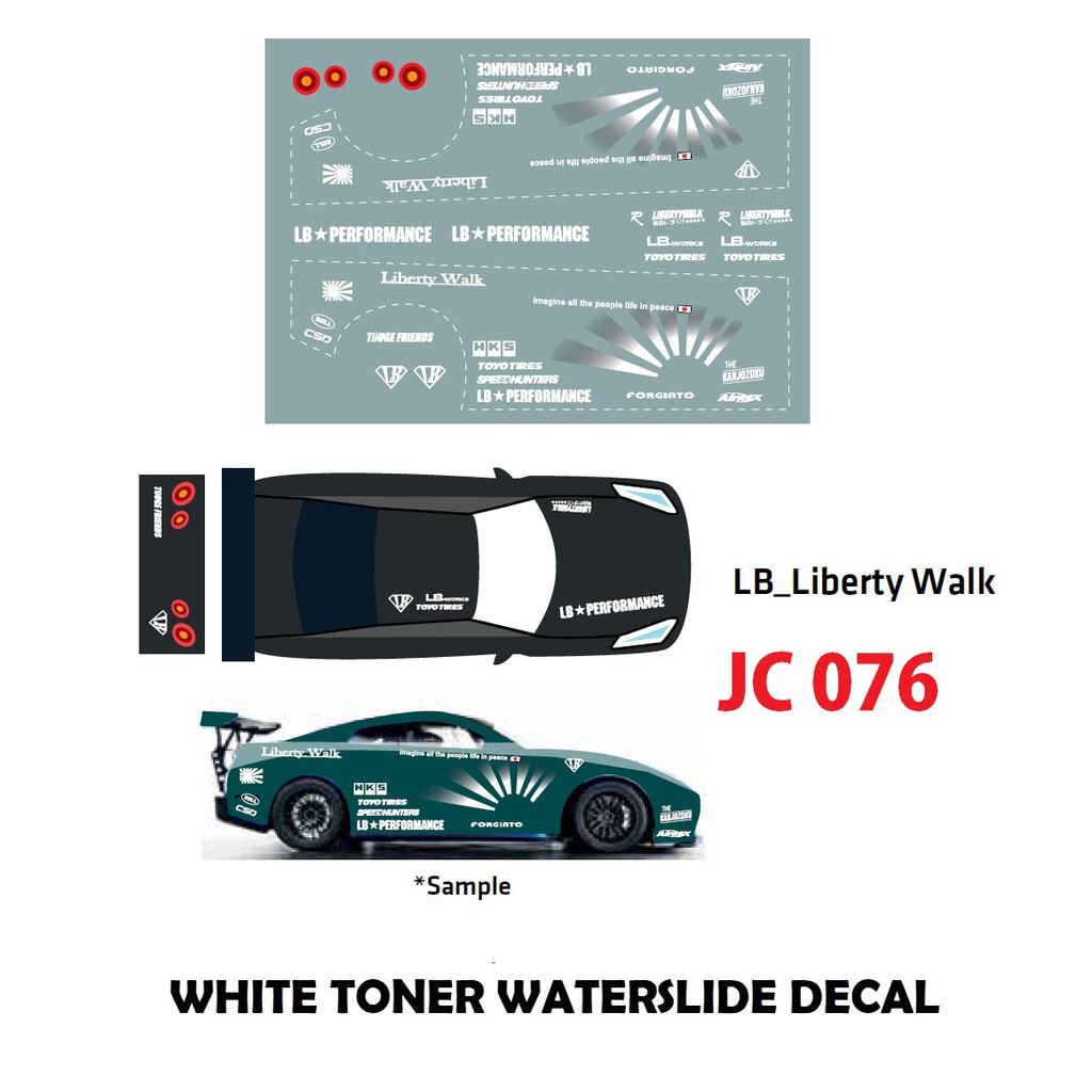 JC076 - LB LIBERTY WALK DECALS Hotwheels 1:64 diecast custom white ...