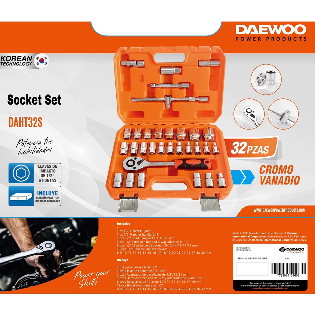 DAEWOO SOCKET SET DAHT32S 1/2''DR X 6 POINT X 32PCS | Shopee Malaysia