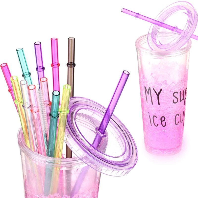 10Pcs Reusable Plastic Straws BPA-Free Random Mixed Colored Replacement ...