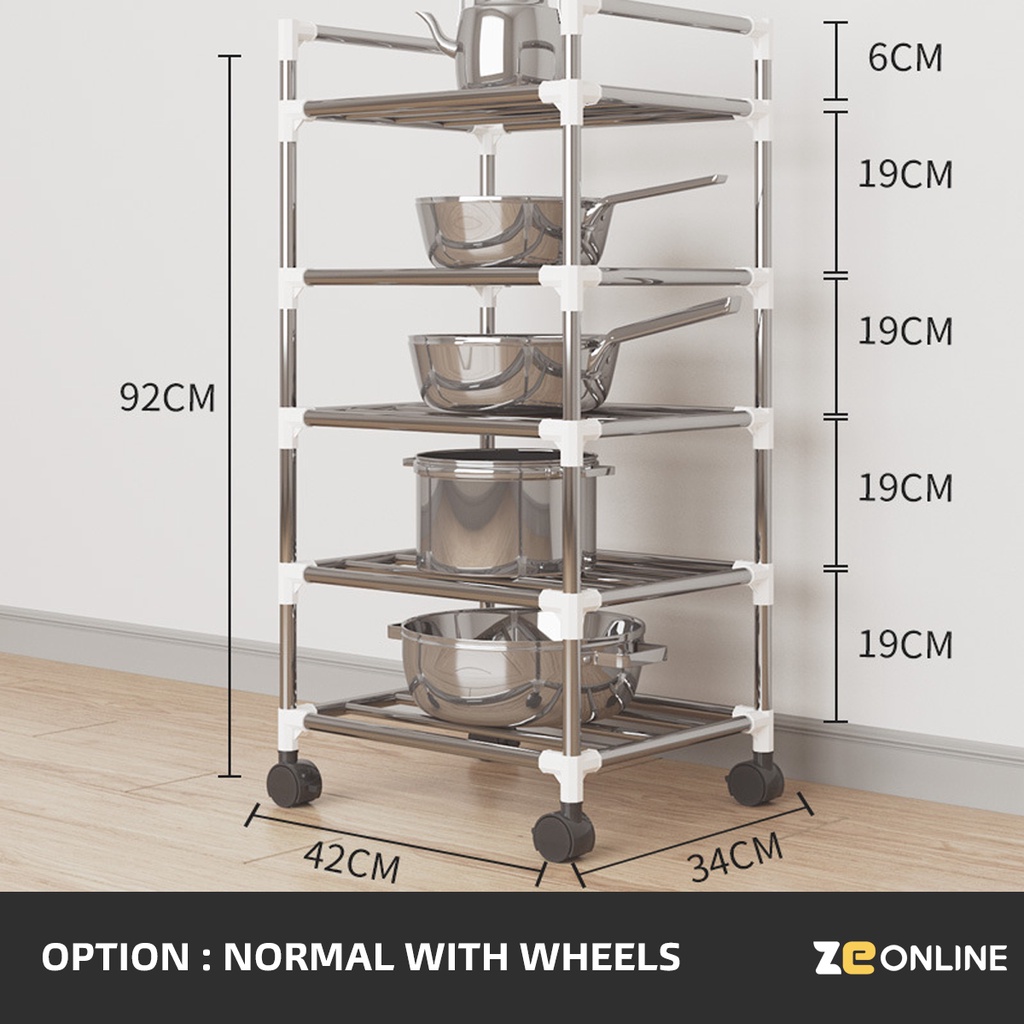 5 Tiers Strong Structure Carbon Steel Pot Rack Organizer Bekas Almari ...